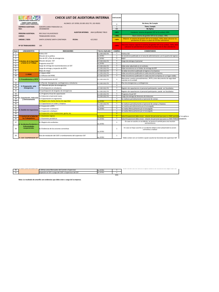 Checklist Auditoría Interna SST y Ambiental | PDF | Business | Contabilidad