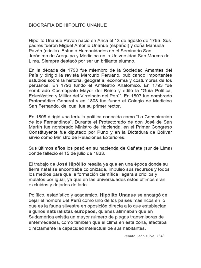 Biografia de Hipolito Unanue | PDF