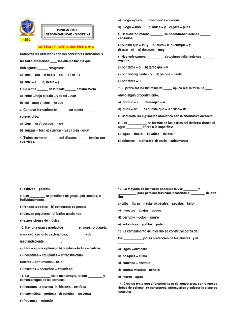 1° SEC .FICHAS DE RV Y LENGUAJE PRIMER AÑO .Tema 4 | PDF