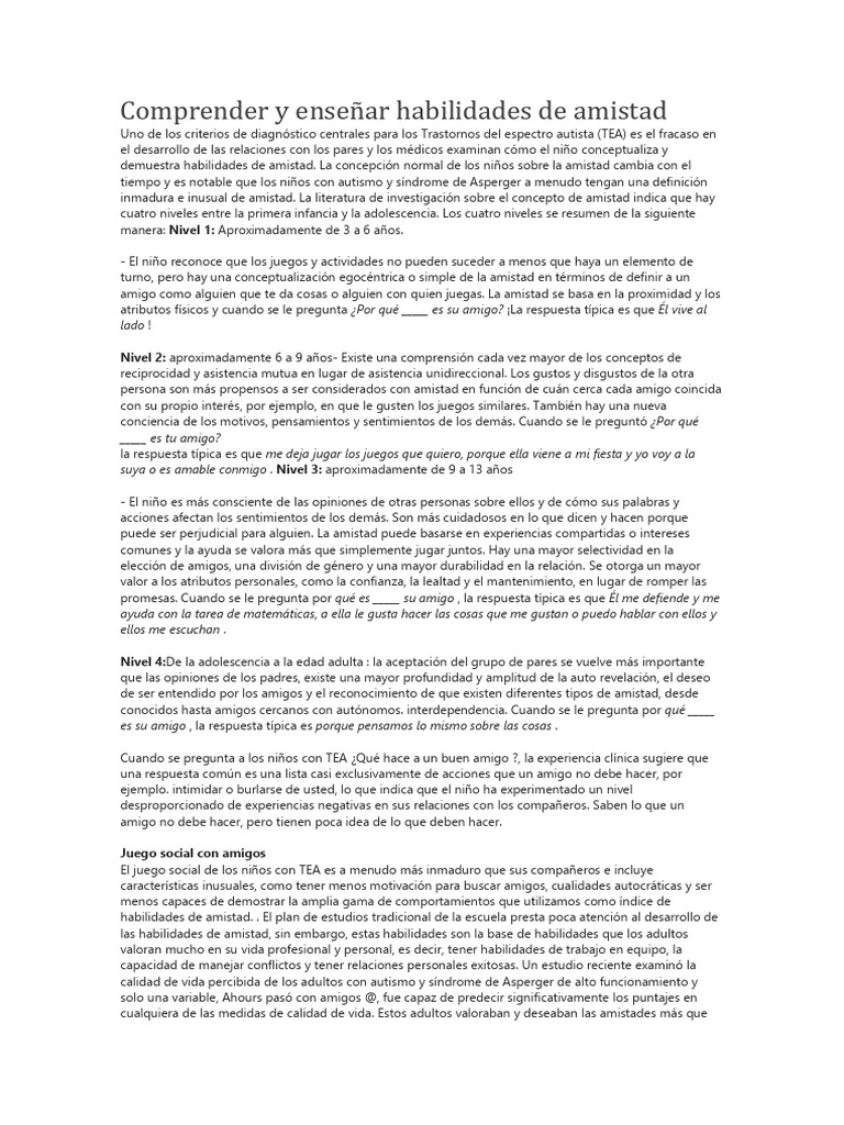 Habilidades de amistad en niños con TEA | PDF | Espectro autista | Adultos