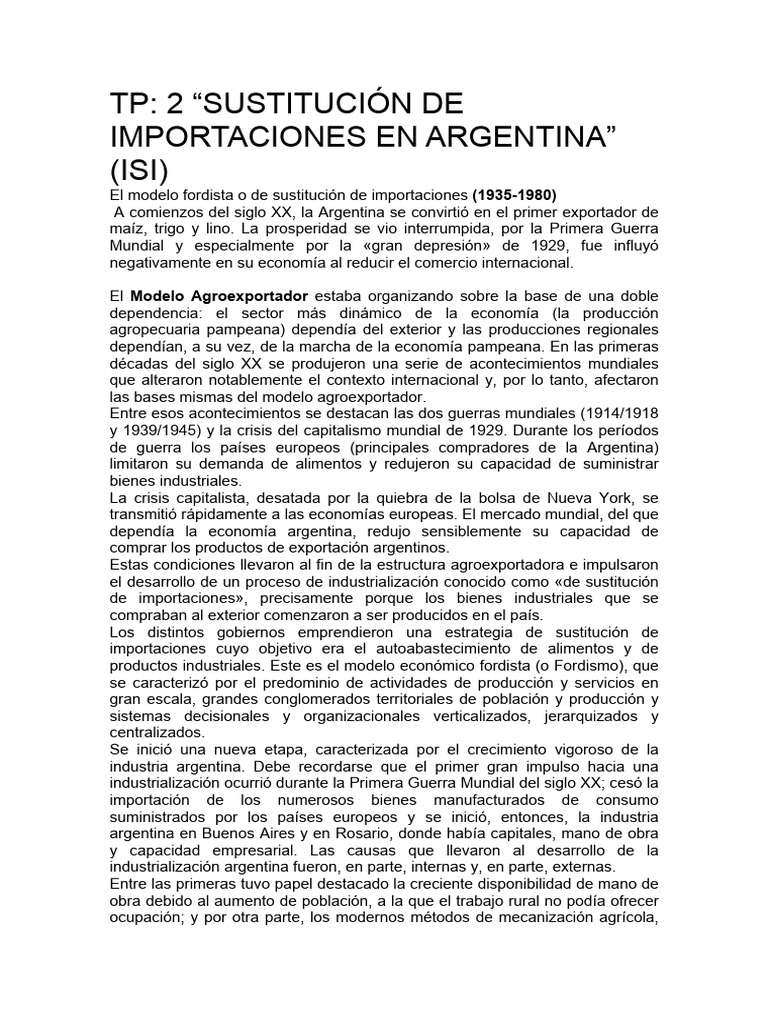 Actividad Modelo ISI (Industrializacion Sustitucion Importaciones ...