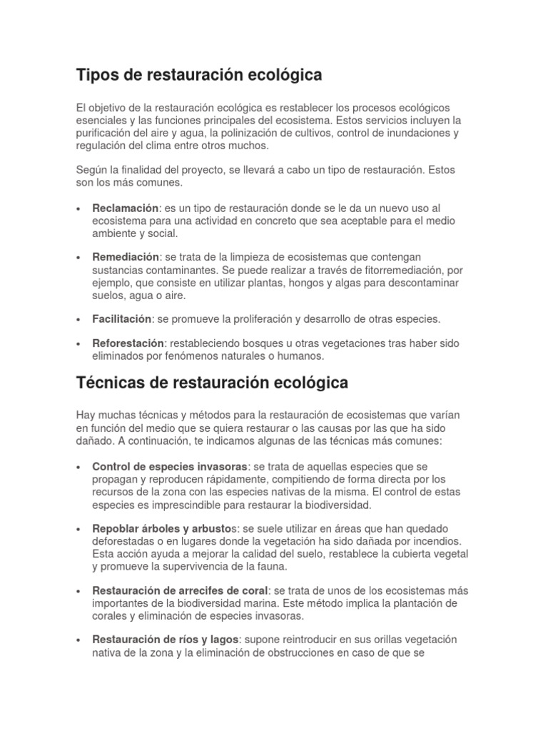 Tipos y técnicas de restauración ecológica | PDF | Ecosistema | Ecología
