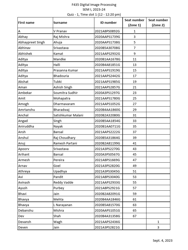 Quiz-1 - TimeSlot-1 - Seating Arrangement | PDF
