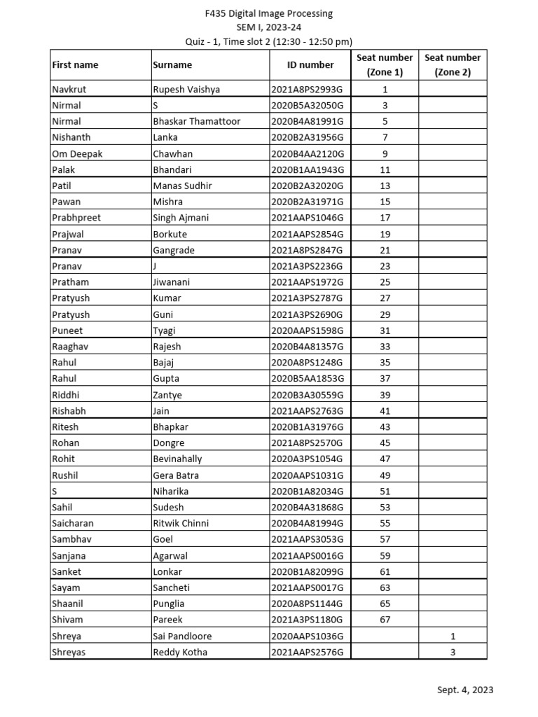 Quiz-1 - TimeSlot-2 - Seating Arrangement | PDF