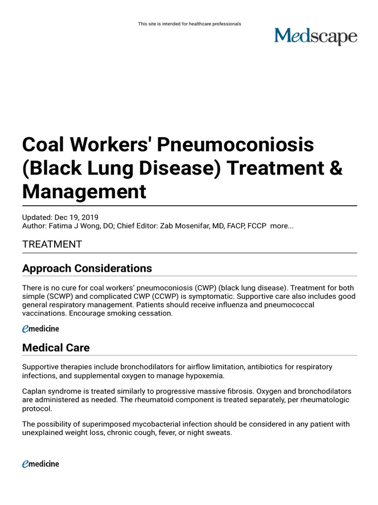 Coal Workers' Pneumoconiosis (Black Lung Disease) Treatment ... Coal Workers' Pneumoconiosis (Black Lung Disease) Treatment ...