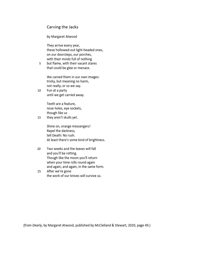 Carving The Jacks by Margaret Atwood | PDF | Poetry