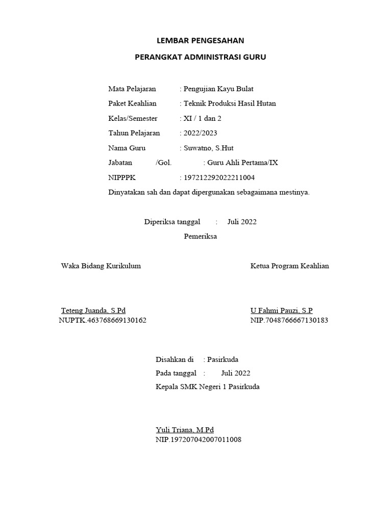 02 Lembar Pengesahan PKB | PDF