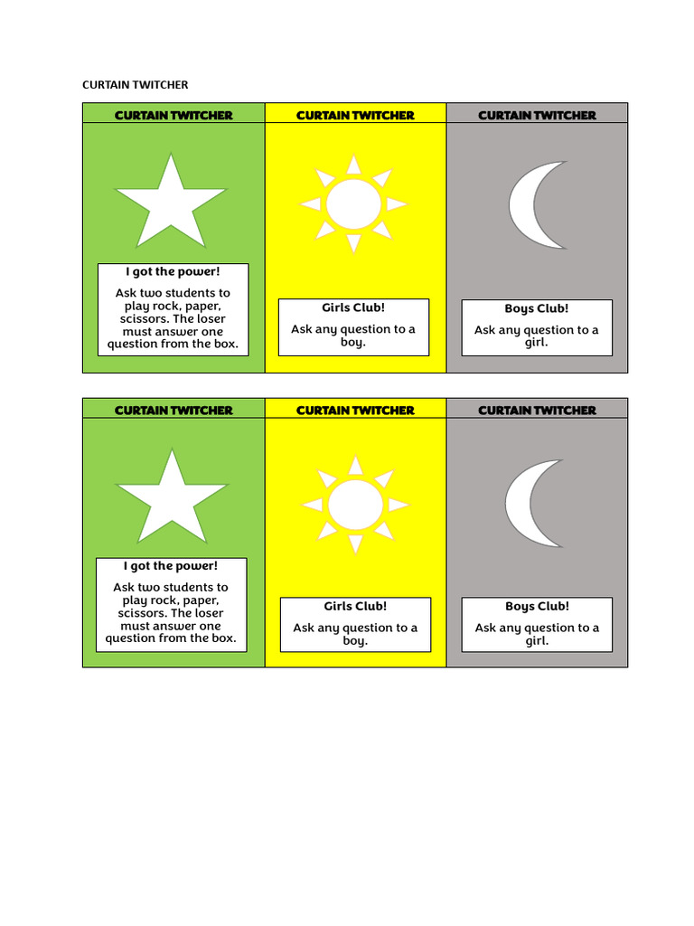 Curtain Twitcher Cards | PDF