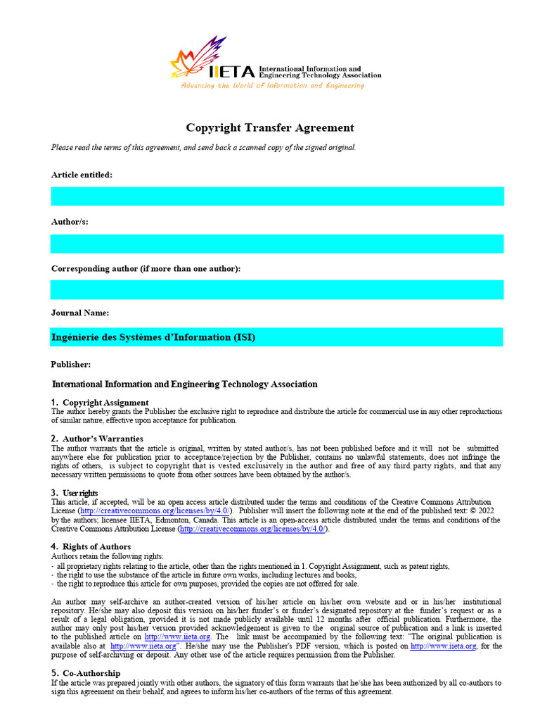 Copyright Transfer Agreement ISI-2023 | PDF | License | Copyright