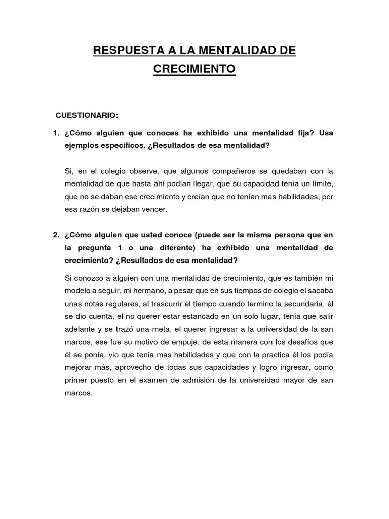 Mentalidad de Crecimiento vs. Fija | PDF | Relaciones personales ...