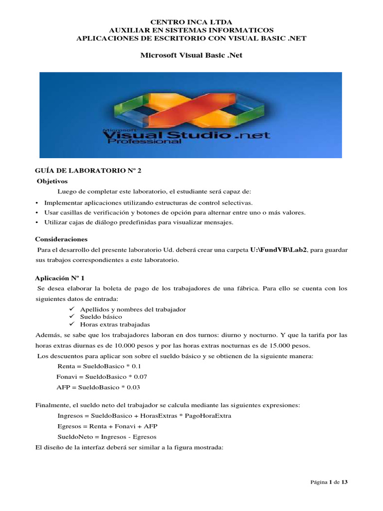 Guia No.2 para Microsoft Visual Basic | PDF | Básico | Programación de computadoras