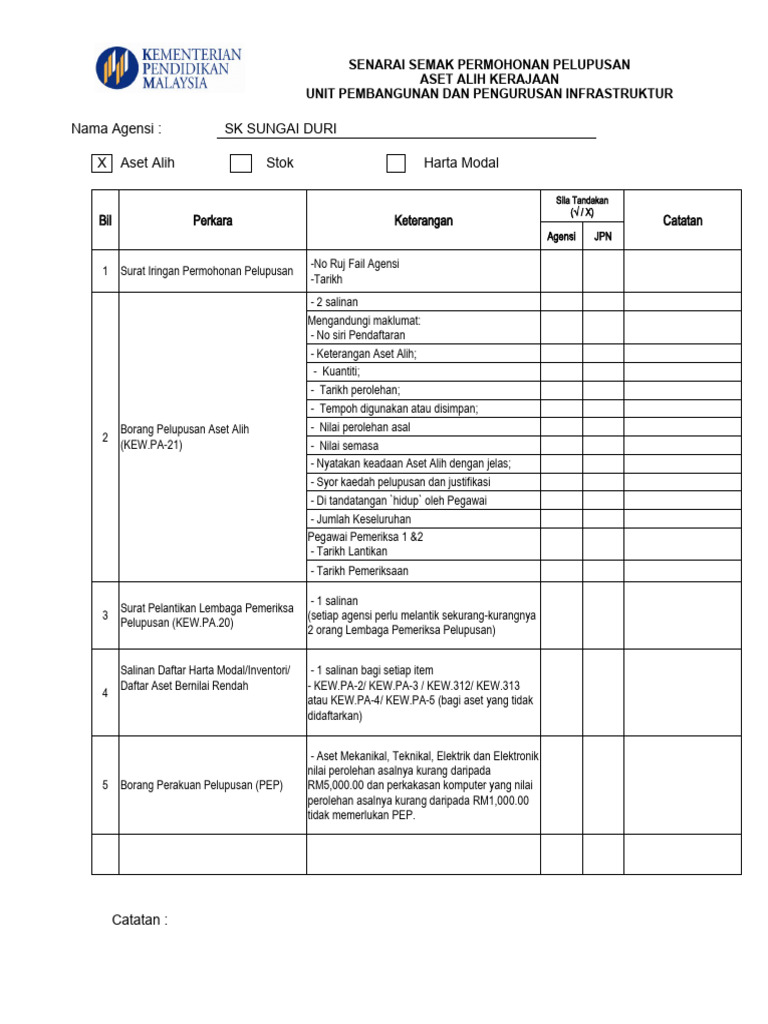 Borang Pelupusan Aset Alih | PDF