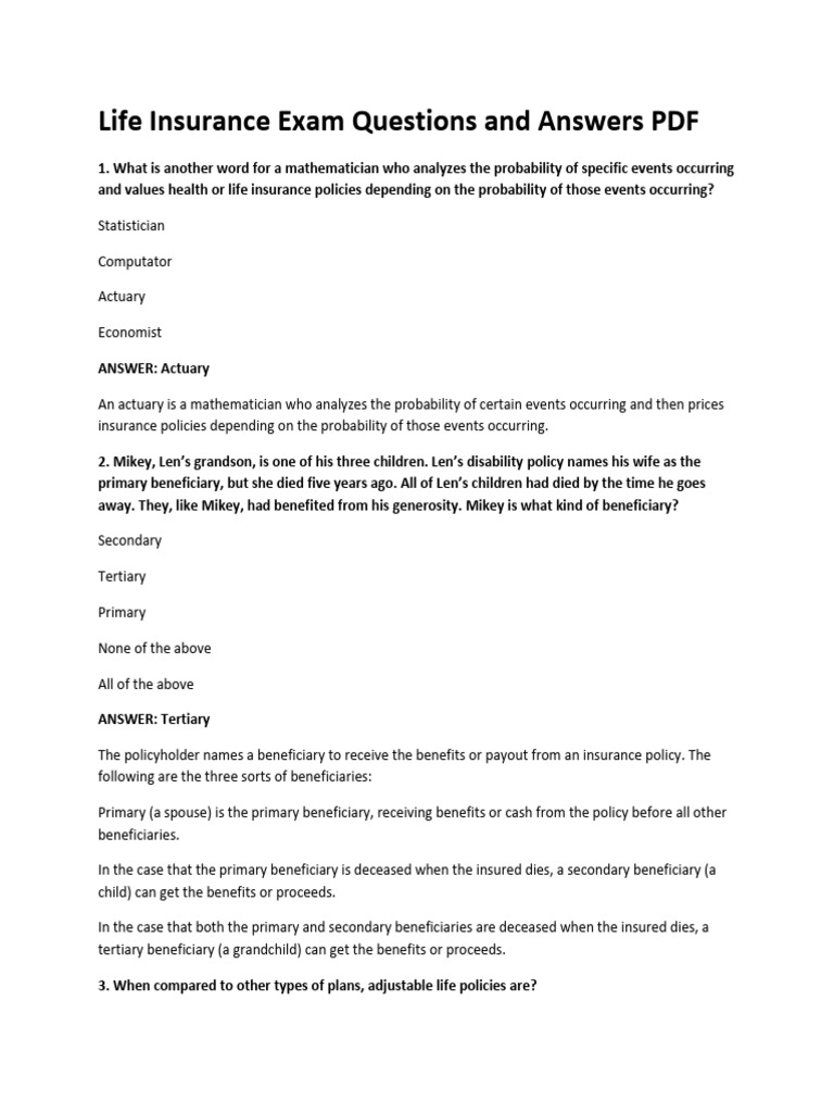 Life Insurance Exam Q&A Guide PDF | PDF | Consolidated Omnibus Budget ...