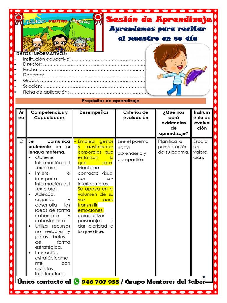 3° Sesión Día 3 Com Aprendemos para Recitar Al Maestro en Su Día Unidad ...
