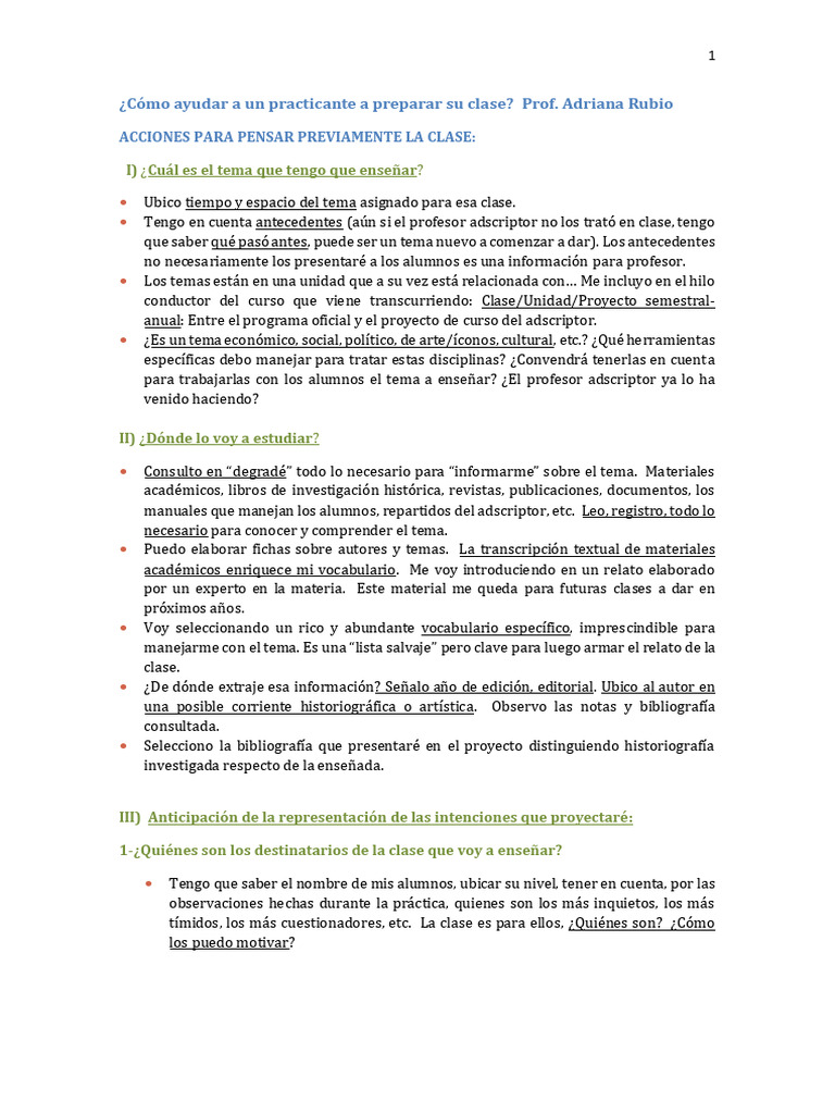 Cómo Ayudar A Un Practicante A Preparar Su Clase | PDF | Historiografía ...