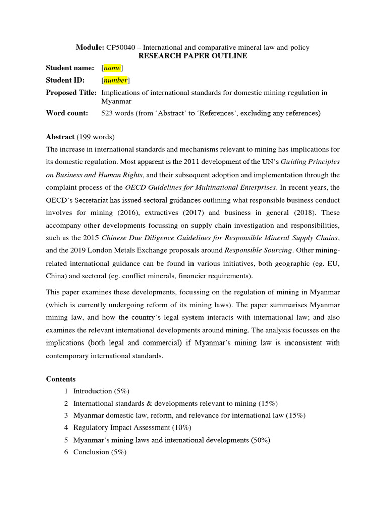 Example Outline For Research Paper | PDF | Mining | Due Diligence