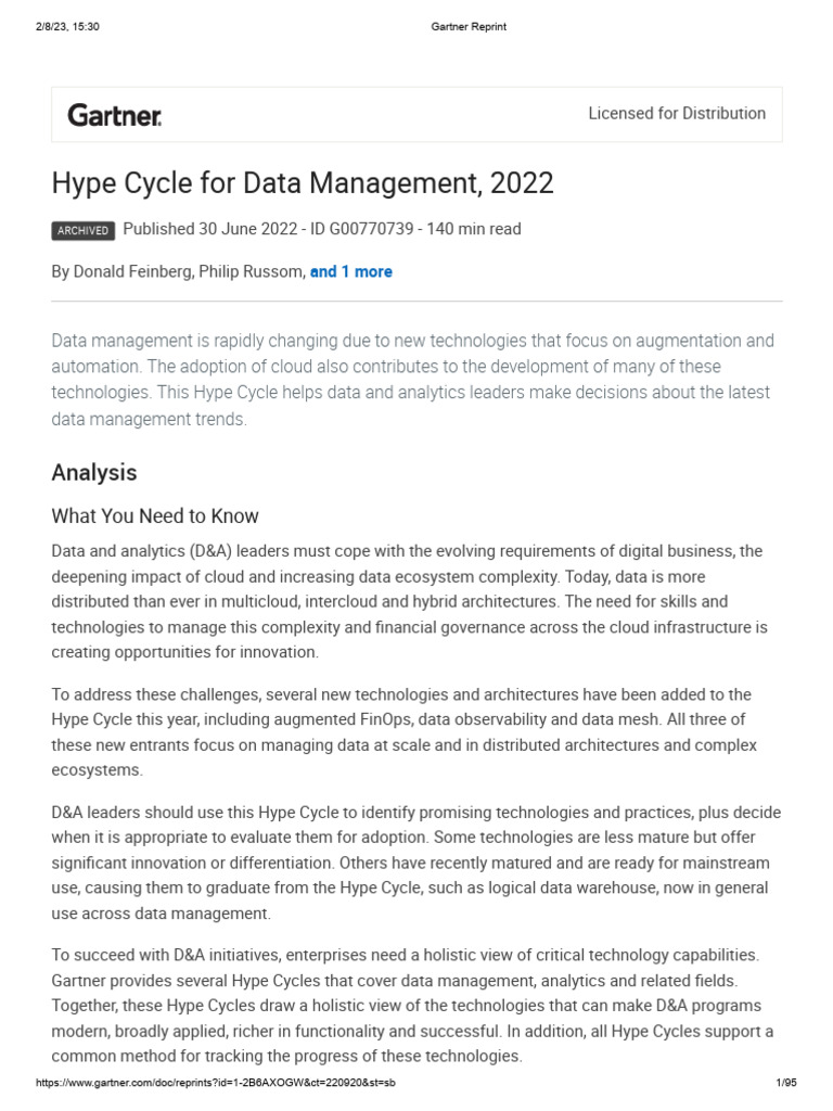 Hype Cycle For Data Management 2022 | PDF | Cloud Computing | Analytics