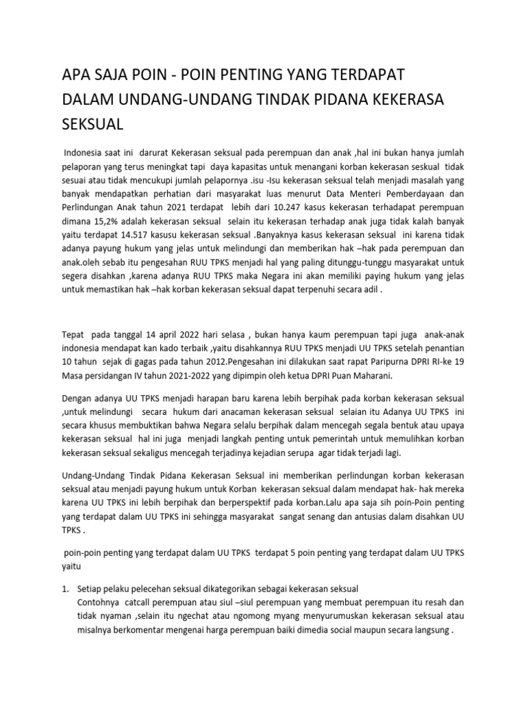 Apa Saja Poin Poin Penting Dalam Uu Tpks | PDF