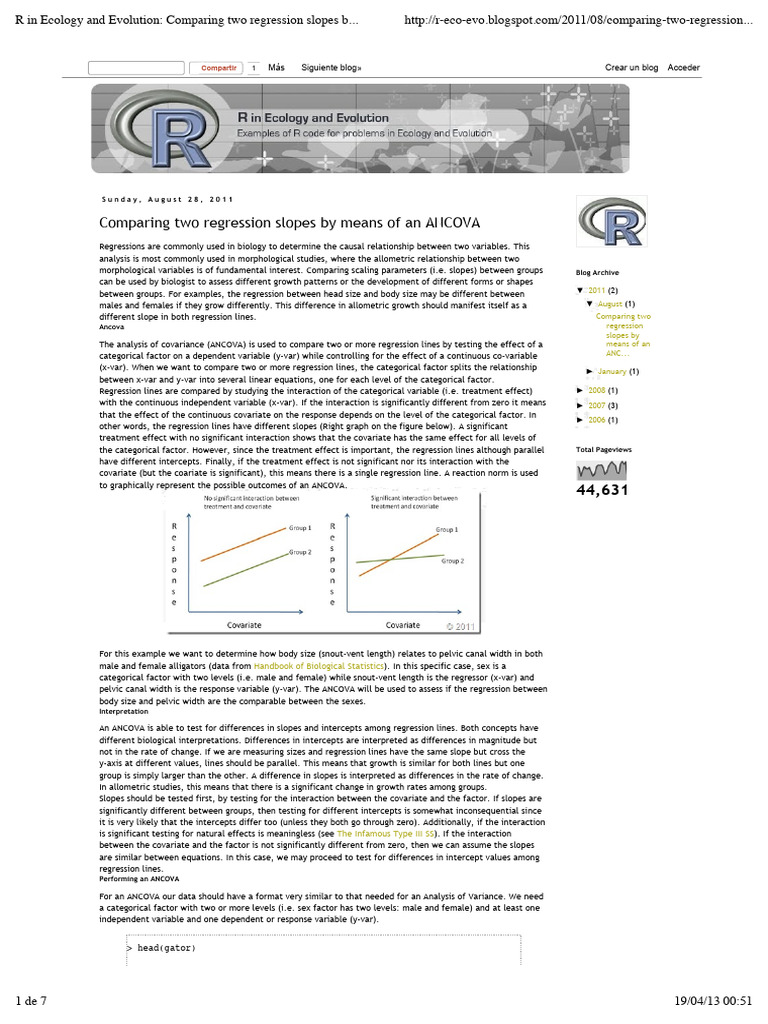 Comparing Two Regression Slopes by Means of An ANCOVA | PDF | Analysis Of Covariance ...