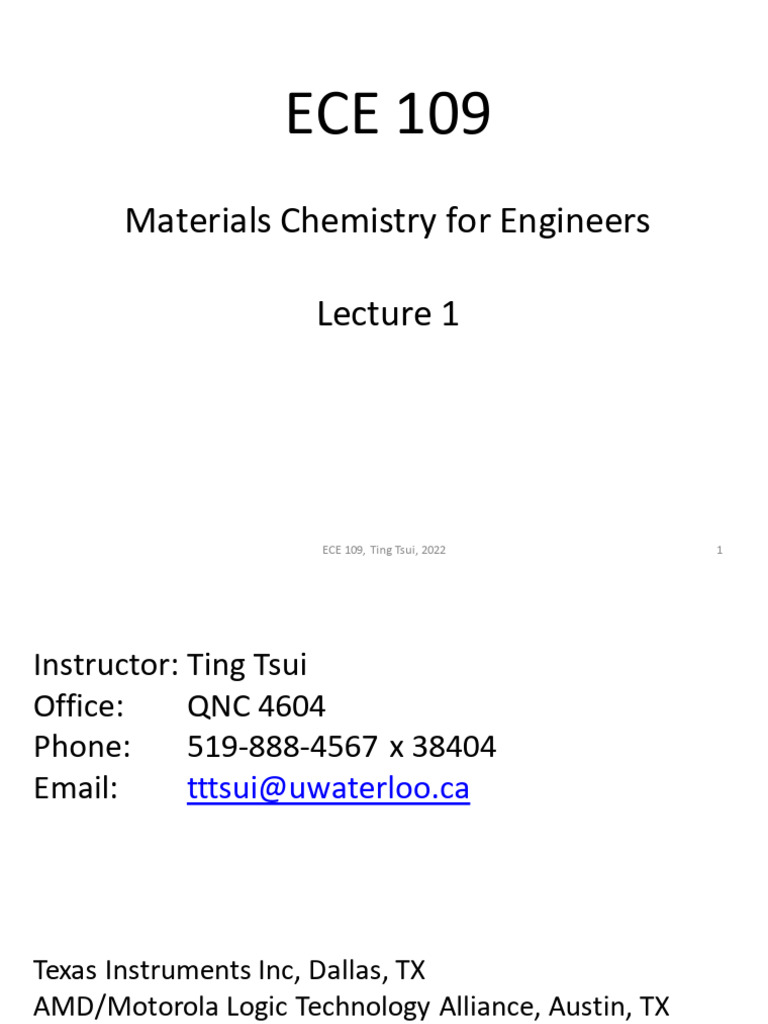 ECE 109: Materials Chemistry Overview | PDF