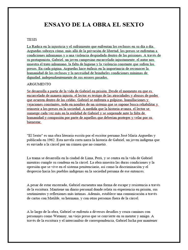 Ensayo de La Obra El Sexto | PDF | Prisión