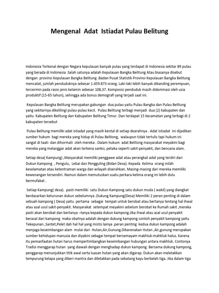 Adat Istiadat Unik Pulau Belitung | PDF