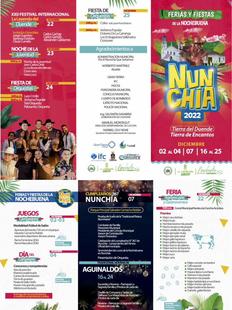 Programación Oficial Ferias y Fiestas de La Nochebuena en Nunchía 2022 | PDF