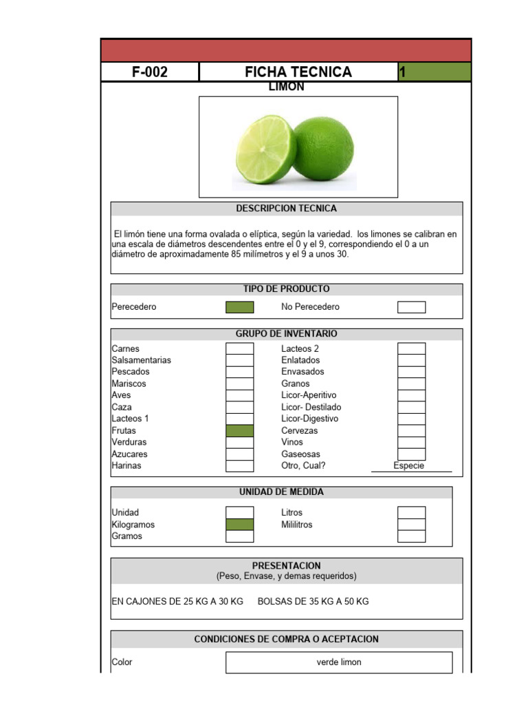 Ficha Tecnica de Alimentos | PDF | Alimentos | Vegetales