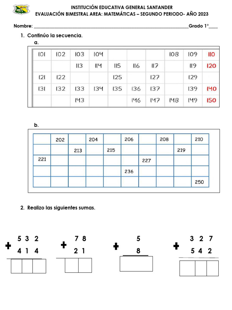 EVALUACION MATEMATICAS SEGUNDO PERIODO 2023 PRIMERO Karina (1) | PDF