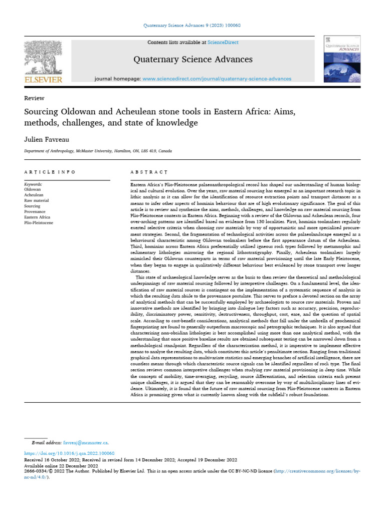 FAVREAU, J. 2023. Sourcing Oldowan and Acheulean Stone Tools in Eastern ...