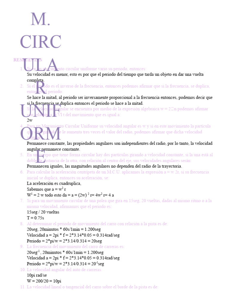 Movimiento Circular Uniforme | PDF | Velocidad | Mecanica clasica