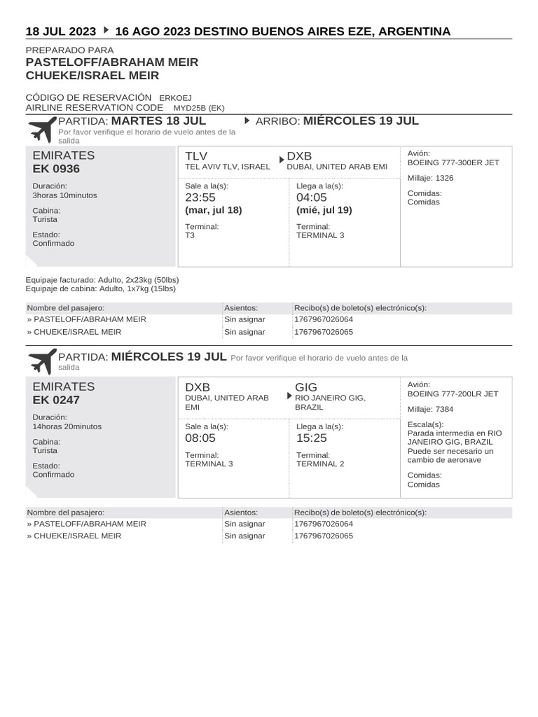 Reserva de Viaje Julio 18 para ABRAHAM MEIR PASTEL - 230810 - 145525 ...