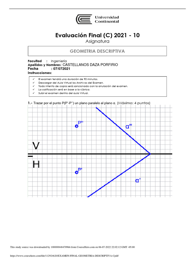 Examen Final Geometria Descriptiva C PDF | PDF | Geometría | Geometría proyectiva