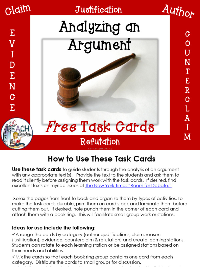 Argument Analysis Task Cards | PDF