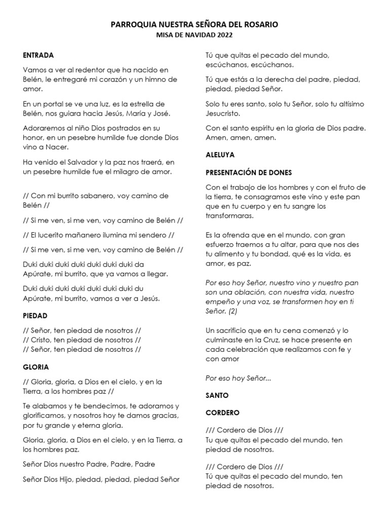 Misa Navidad - Esquema de Cantos | PDF | eucaristía | Misa (liturgia)