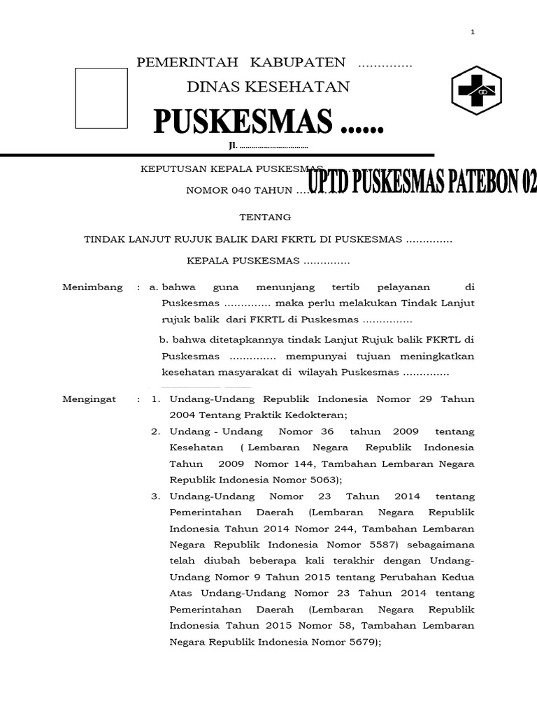 SK Pengelolaan Pasien Rujuk Balik Dari FKTL | PDF