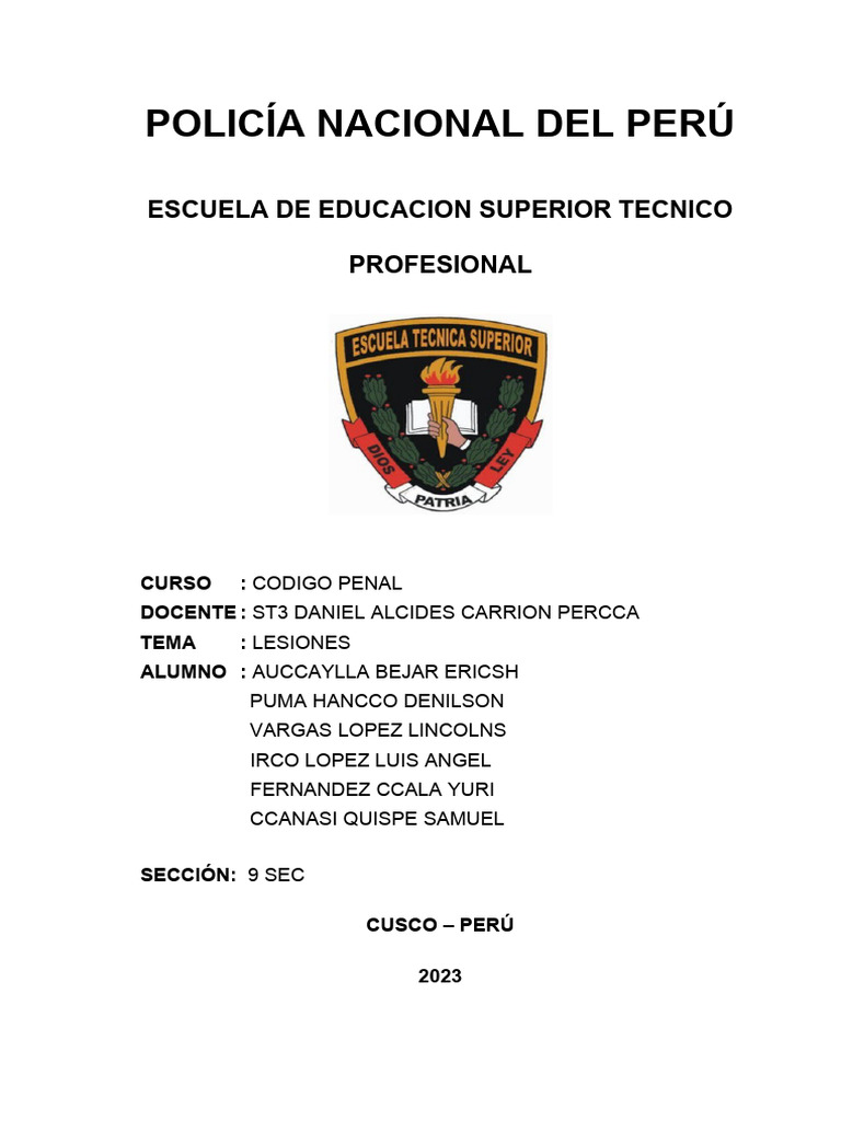 Trabajo Aplicativo Lesiones Derecho Penal Pnp Pdf Derecho Penal 2433
