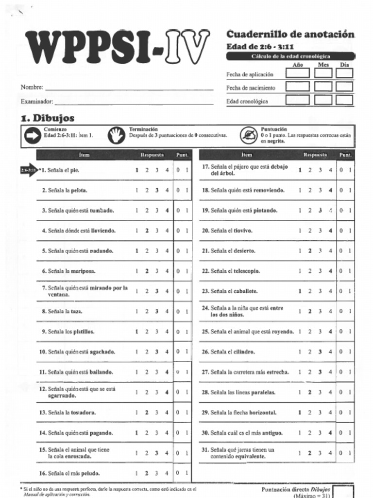Protocolo Del WPPSI IV | PDF