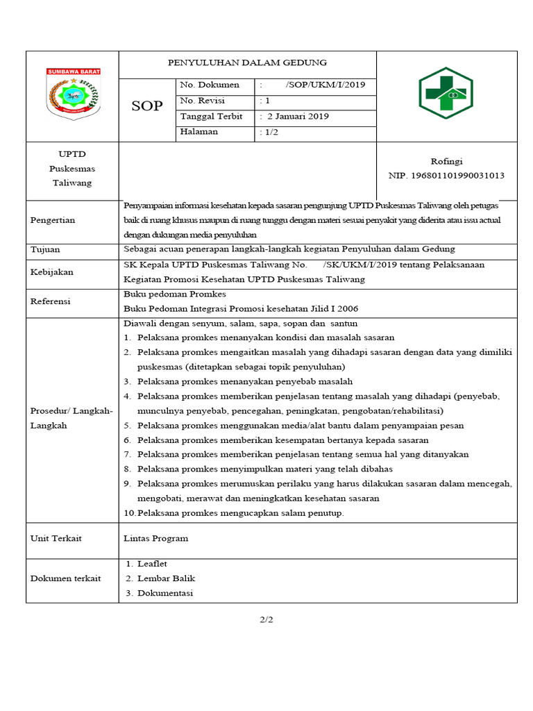 Sop Penyuluhan Dalam Gedung | PDF