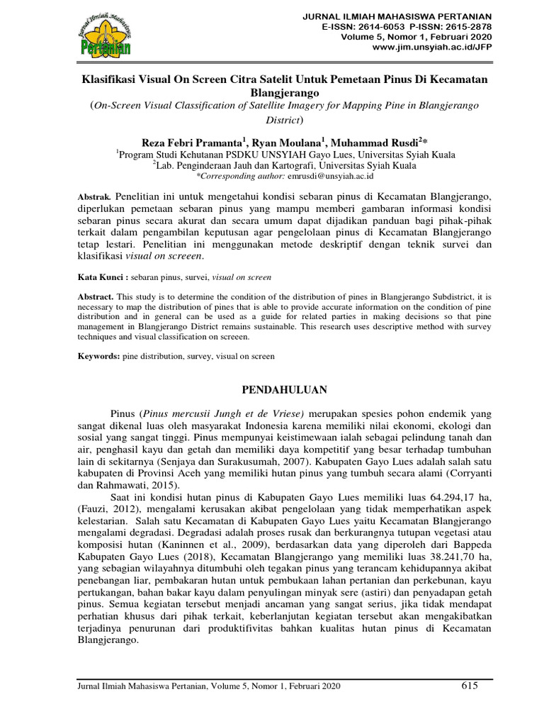 Klasifikasi Visual On Screen Citra Satelit Untuk Pemetaan Pinus Di ...