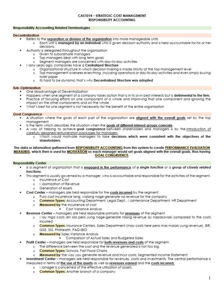 8 Responsibility Accounting | PDF | Revenue | Return On Investment