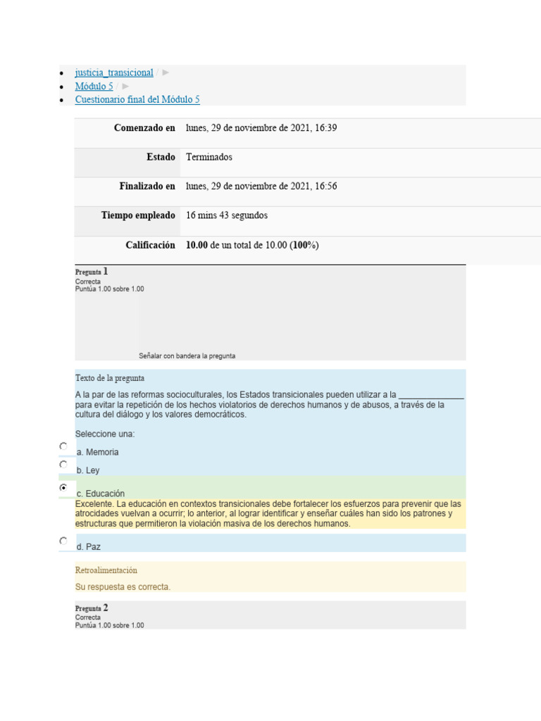 Cuestionario Final Del Modulo 5 Justicia Transicional | Descargar gratis PDF | Responsabilidad ...