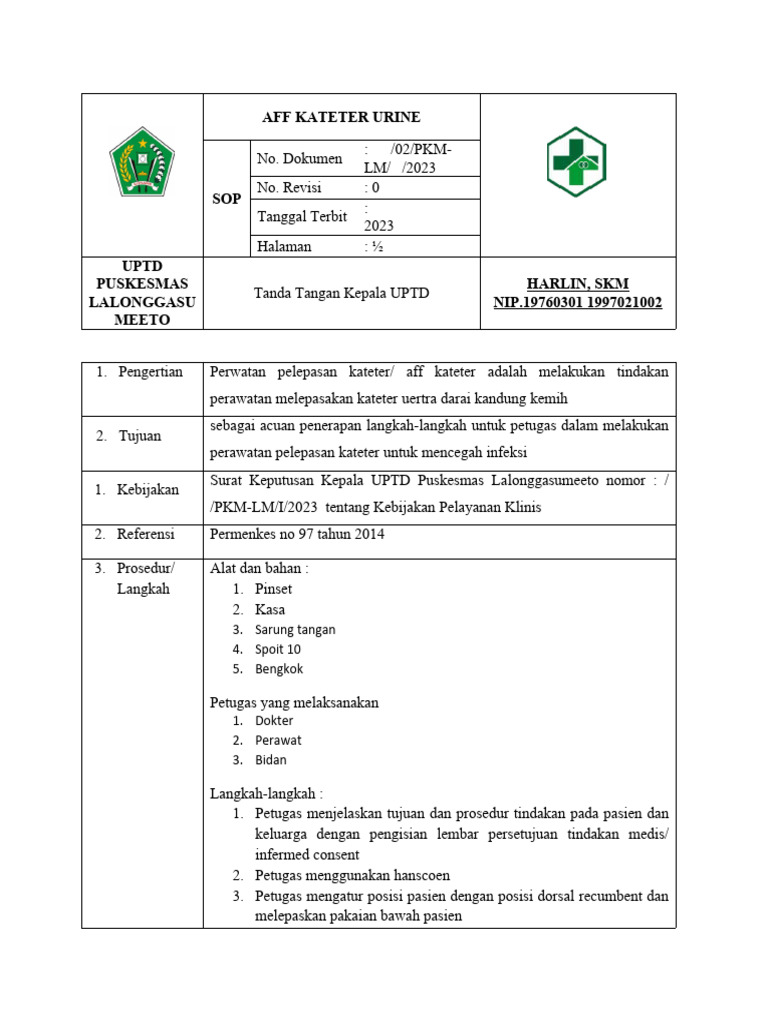 Sop Aff Kateter Urine | PDF