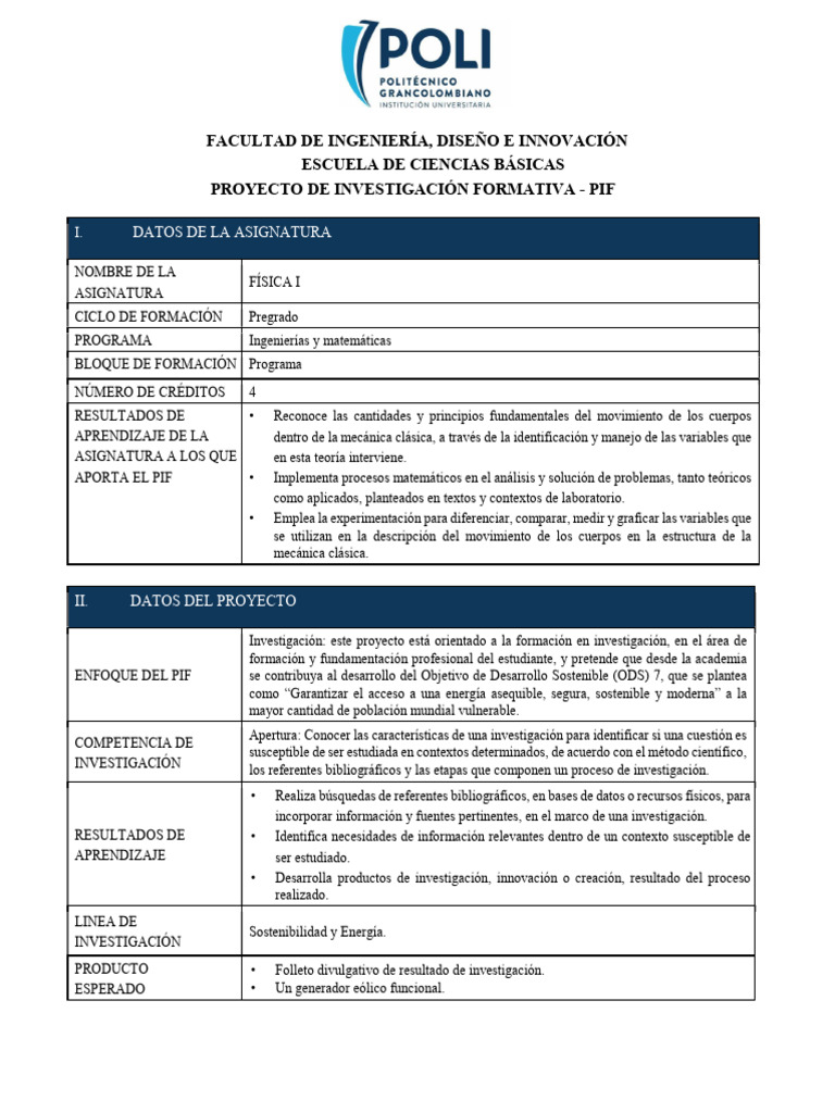 Facultad de Ingeniería, Diseño E Innovación Escuela de Ciencias Básicas ...