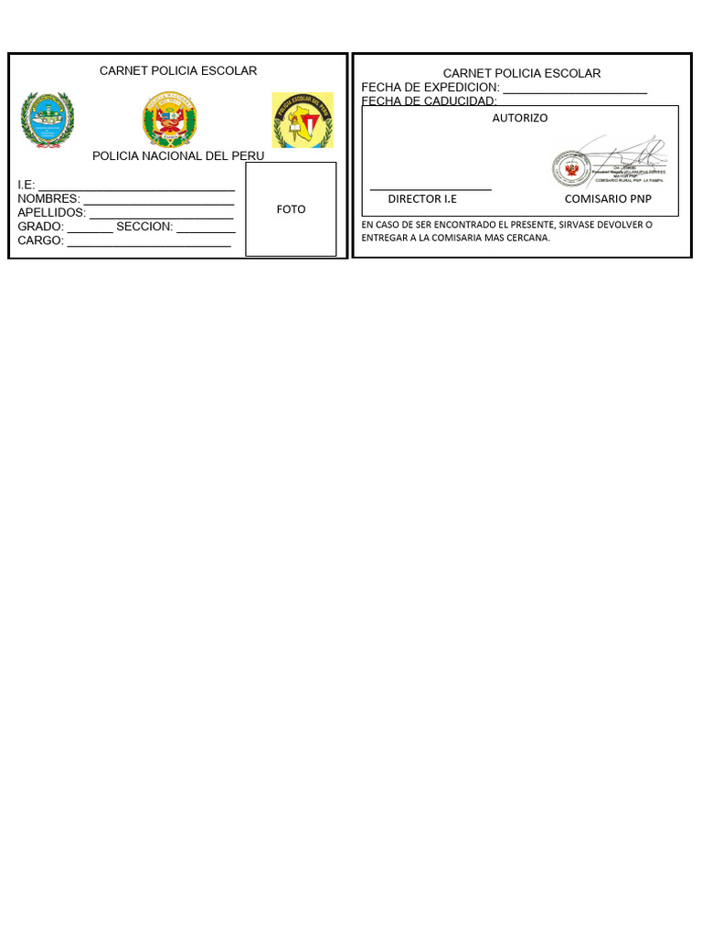 Carnet Policia Escolar | PDF