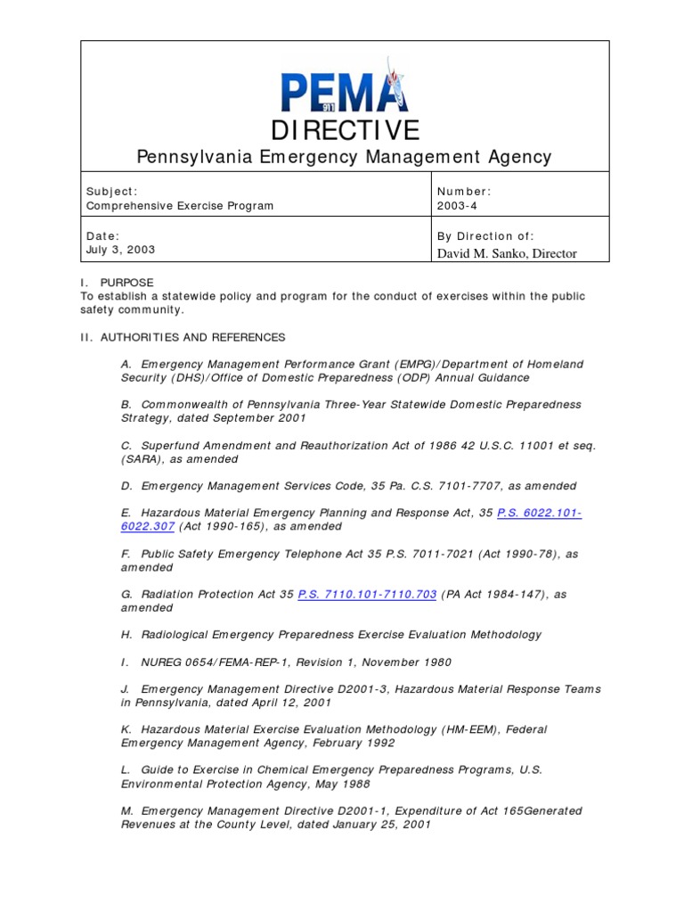 PEMA DIRECTIVE - Comprehensive Exercise Program | PDF | Emergency ...