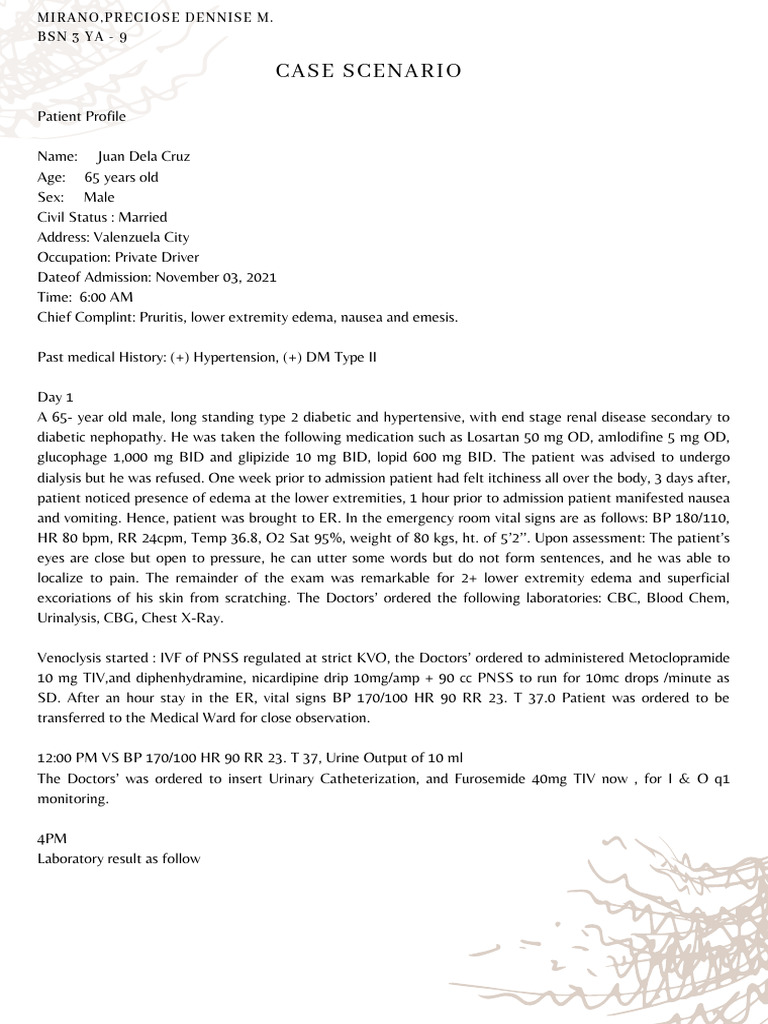 F - Case Scenario Peritoneal Dialysis - PDF - 173767042 | PDF ...