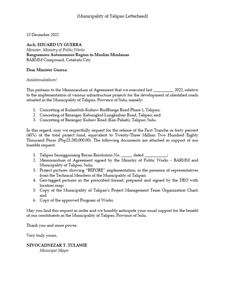 Letter To MPW-BARMM | PDF