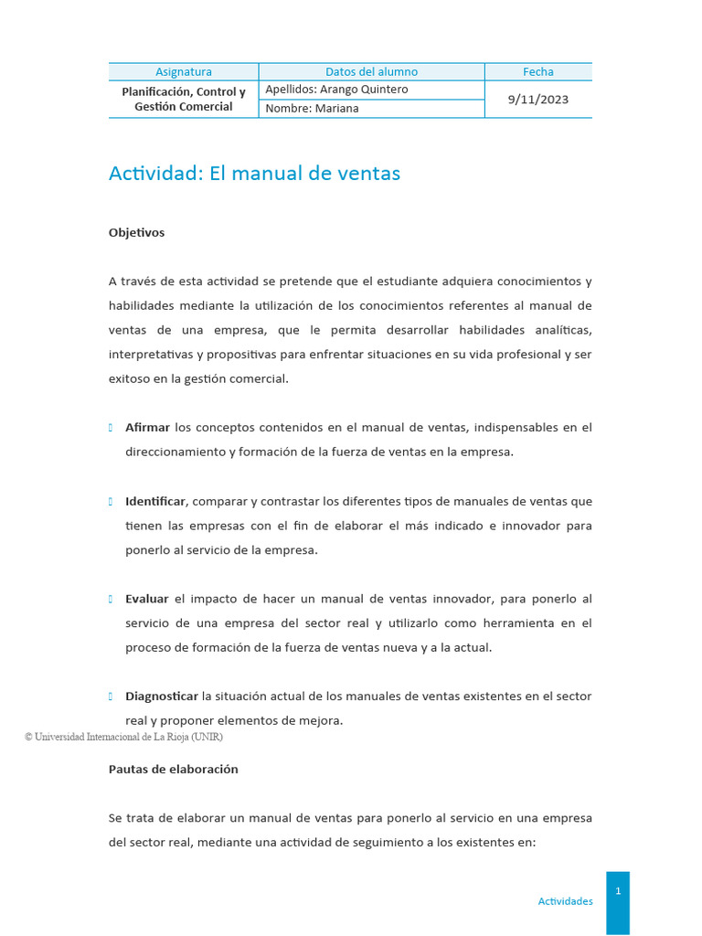 Actividad El Manuel de Ventas | PDF | Business | Planificación