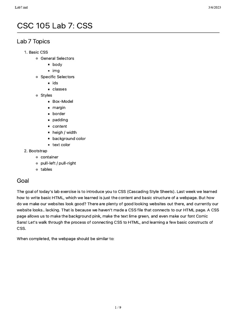 Lab 7 | PDF | Html Element | Bootstrap (Front End Framework)